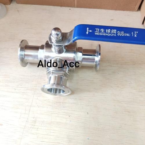 Jual Ball Valve Sanitary 3 Way 1.1/2" inch Stainless SS304 Food Grade 3 ...
