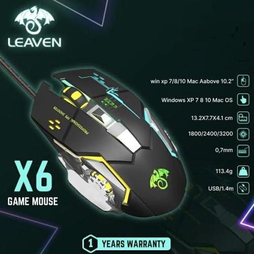 Jual LEAVEN MOUSE GAMING TYPE X6 LAMPU RGB - HITAM TERBARU - Hitam ...