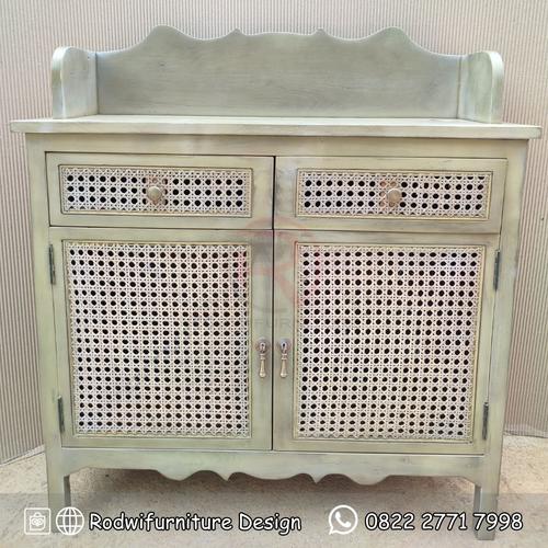 Jual Nakas Minimalis Meja Buffet Mini Bar Kayu Jati Kombinasi Rotan ...