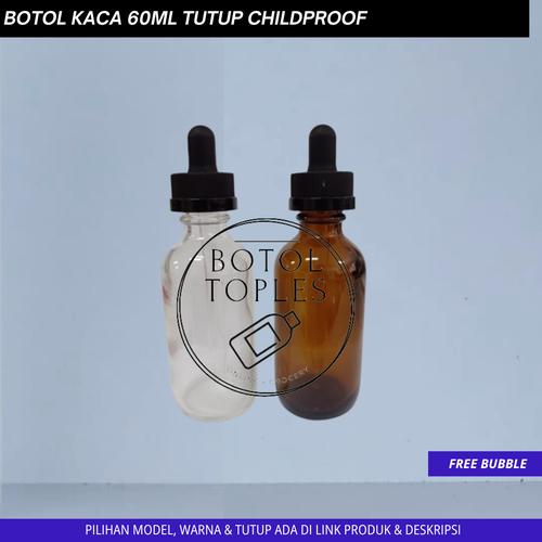 Promo botol kaca pipet 60ml dropper childproof - 60ml Ambr+Tutup ...