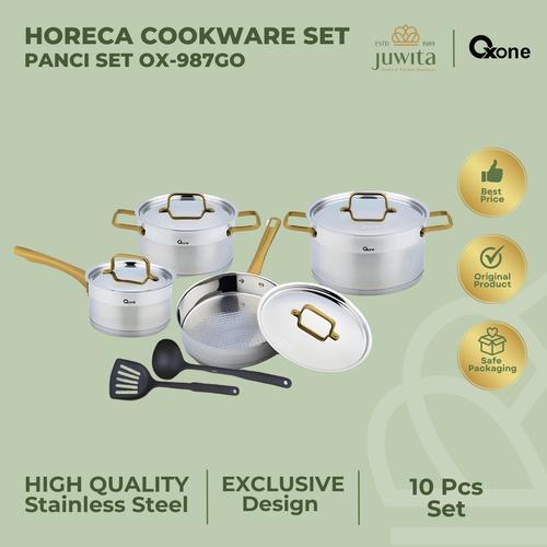 Promo Oxone OX987GO Panci Set Horeca Cookware Set Stainless Steel High Quality Gold Emas Handle ...