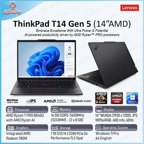Jual LENOVO THINKPAD T14 GEN 5 RYZEN 7 PRO 8840U 16GB RAM 1TB SSD AMD ...