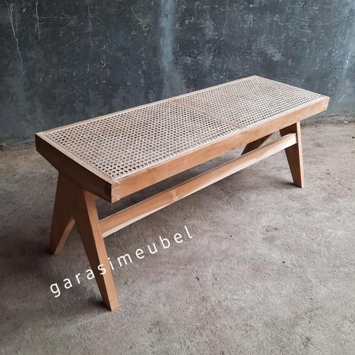 Jual bangku rotan panjang kayu jati, bench rotan kayu jati, kursi cafe ...