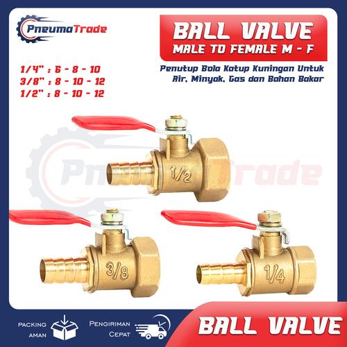 Jual BALL VALVE 1/2" 3/8" 1/4" 1/2" STOP KRAN AIR KUNINGAN male to ...