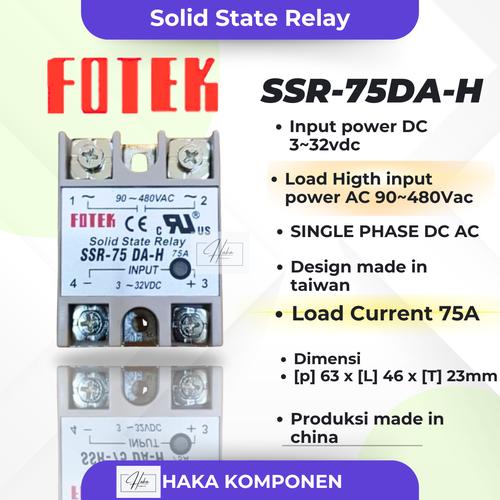 Jual SSR-75DA-H FOTEK SOLID STATE RELAY 1PHASE 75A HIGTH VOLTAGE AC - Jakarta Barat ...