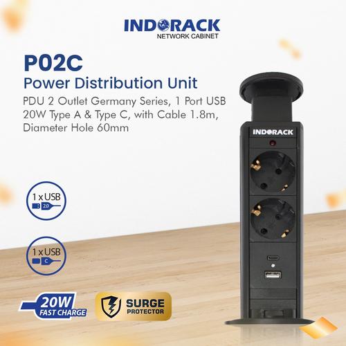 Jual DESKTOP PDU PULL POP UP INDORACK 2 OUTLET WITH 1x USB TYPE A + 1x ...