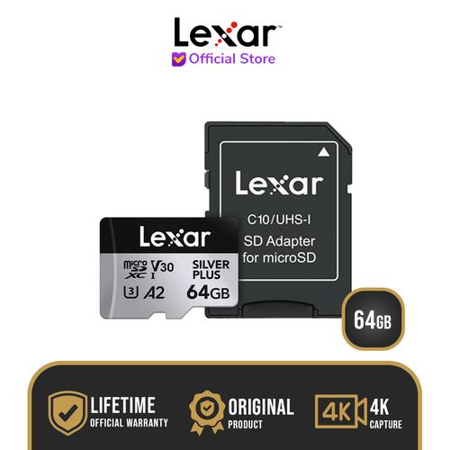 Promo Lexar Professional Silver Plus MicroSDXC UHS-I A2 V30 64GB ...