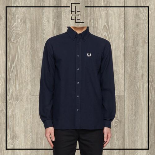 Promo Fred Perry Shirt Oxford Long Sleeve White Logo Navy Original ...