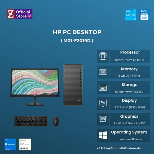 Promo HP Desktop PC M01-F2019D Intel Core i3-12100 8GB RAM/512GB SSD Windows 11+ohs - 19.5 Inch ...