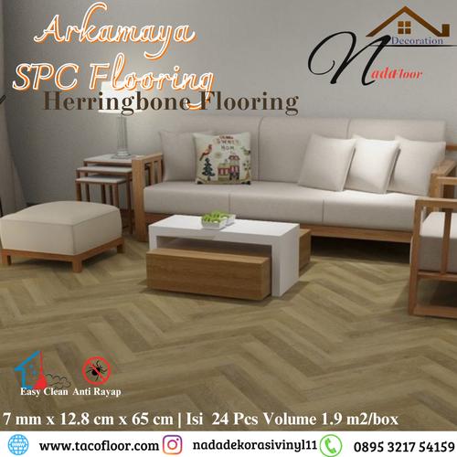 Jual spc flooring arkamaya lantai spc motif herringbone tebal 7 mm ...
