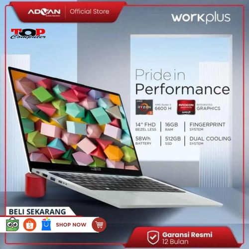 Jual ADVAN Laptop Workplus AMD RYZEN 5 6600H 14'' FHD IPS 16GB 512GB Win 11 - 512 GB - Kota ...