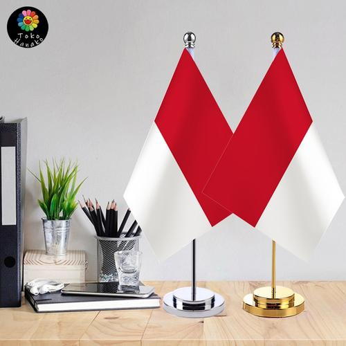 Jual Terlaris! 1 set Bendera Meja Stand Bendera Merah Putih Meja ...