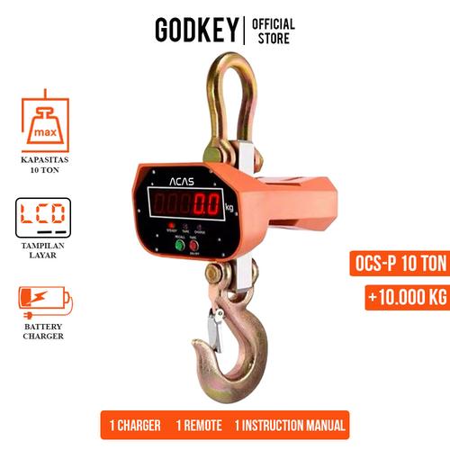 Promo OCS- P / A 10T Timbangan Gantung Digital Kapasitas 10TON Elektronik Free Charger LED ...