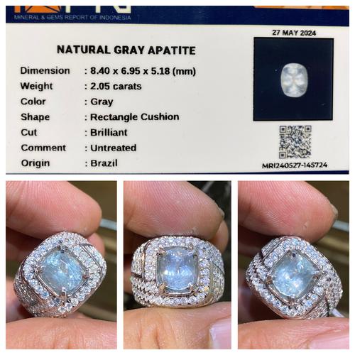Jual Natural 2.05ct gray apatite rare color memo mri ring perak ...