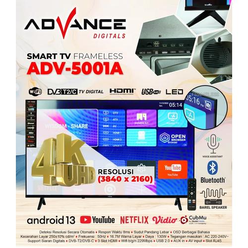Jual Advance Android 13 Smart TV Frameless 50" inch ADV 5001A ...