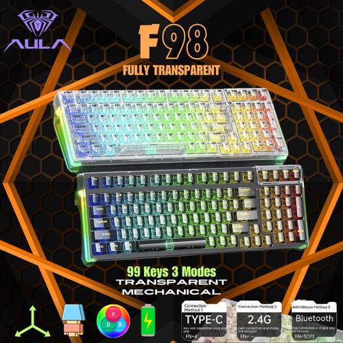 Promo Keyboard Gaming Mechanical AULA F98 Fully Transparent with 3 mode ...