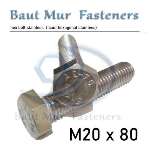Jual Baut Stainless M20 x 80 sus 304 ss 304 THE a2-70 (baut only ...
