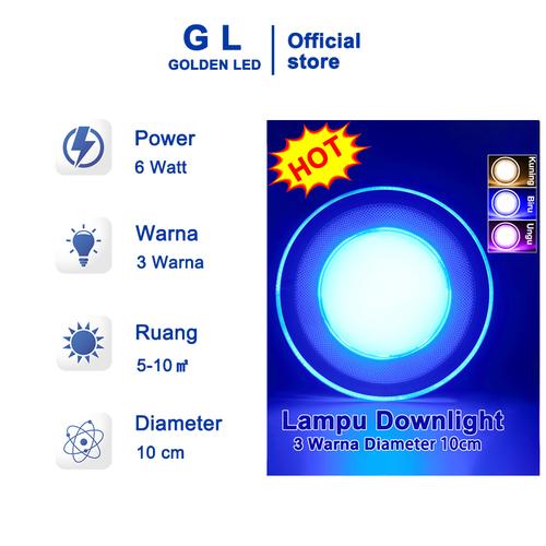 Promo GL LAMPU DOWNLIGHT LED 3 WARNA 6WATT LAMPU HIAS PLAFON BIRU UNGU ...