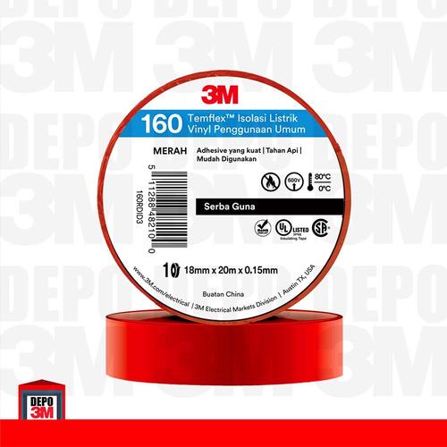 Jual Isolasi Listrik TEMFLEX 160 Merah Red 3M Electrical Tape ORIGINAL ...