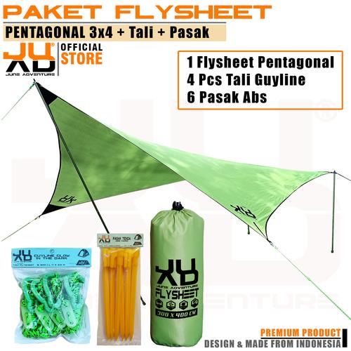 Jual Paket flysheet pentagonal Juad 3x4M full seamsel includ tali dan ...