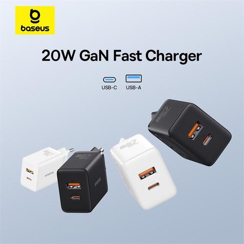 Jual BASEUS KEPALA CHARGER 20W GAN FAST CHARGING DUAL OUTPUT USB + TYPE ...