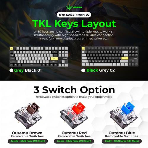 Jual NYK Keyboard Gaming Mechanical Saber MKN-02 Removable TKL - grey ...