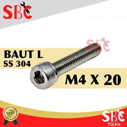 Jual Baut L SS304 M4 x 20 Stainless Steel 304 Socket Cap Screw SUS304 ...