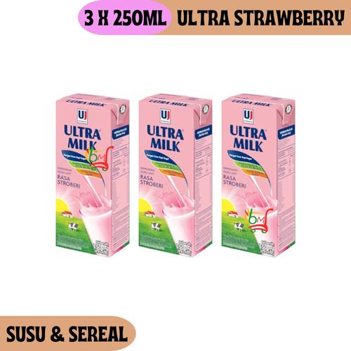 Jual 3PCS Ultra Strawberry Susu UHT Ultra Milk 250ml - Kota Bandung ...