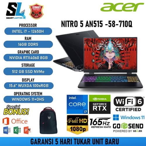 Jual Acer NITRO 5 15 AN515 58 710Q Rtx 4060 i7 12650H 16Gb 512Gb 15.6WUXGA 165HZ 100SRGB ...