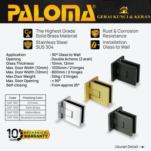 Jual PALOMA Engsel Shower Hinge Pintu Kaca Kamar Mandi Jepit Penjepit ...