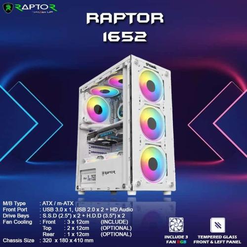 Jual Casing PC Komputer PowerUP Raptor 1652 Mid Tower ATX Case 3 Fan ...