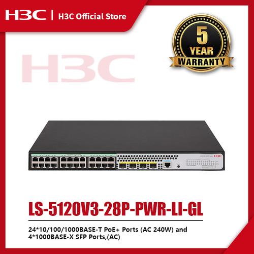 Promo H3C S5120V3-28P-PWR-LI L3 Ethernet Switch with 24*10/100/1000BASE-T PoE+ Ports (AC 240W ...