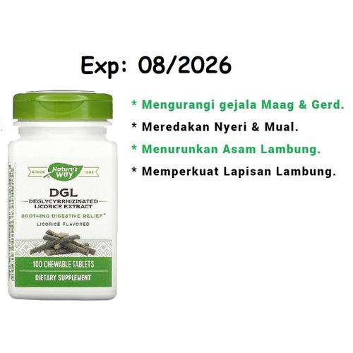 Jual Natures Way, DGL, Deglycyrrhizinated Licorice, 100 Chewable ...