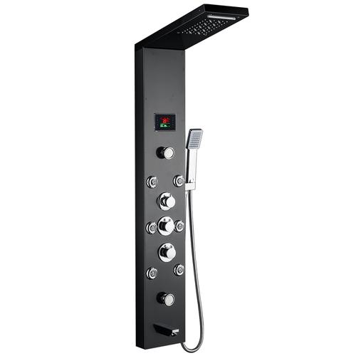 Jual Digital Shower Panel Column LED Rain Waterfall Shower Black Wall ...