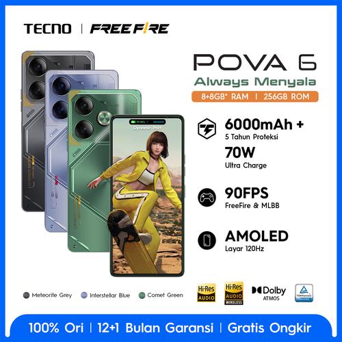 Promo TECNO POVA 6 - 8+8GB*+256GB, 70W Ultra Charge+6000mAh+5 Tahun Proteksi, 120Hz 6,78" FHD+ ...