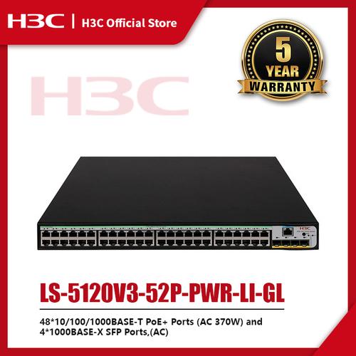 Promo H3C S5120V3-52P-PWR-LI L3 Ethernet Switch with 48*10/100/1000BASE-T PoE+ Ports (AC 370W ...