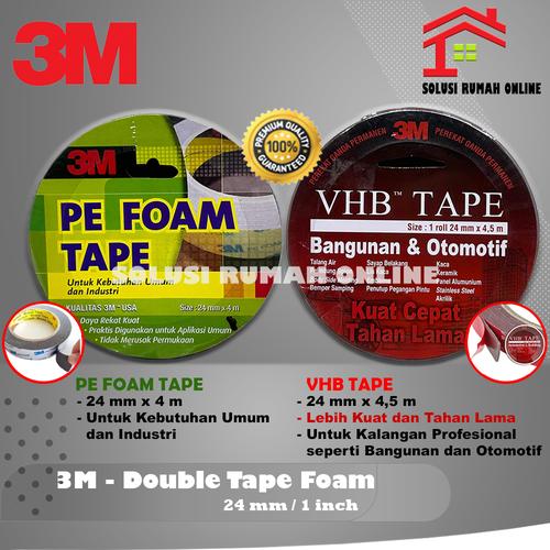 Jual 3M Double Tape Foam 24mm x 4m / Isolasi Bolak Balik 24 mm 1 inch Original - Merah VHB 1 ...