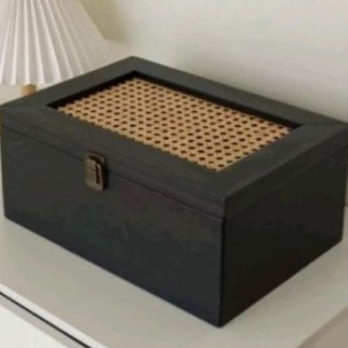 Jual box rotan premium / Webbing Rattan box storage black elegant ...