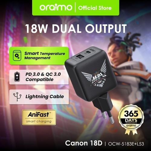 Jual Oraimo Charger x MPL Mobile Legends Cannon 18D OCW-5183E Dual Output 2A 18W Compact Mini ...