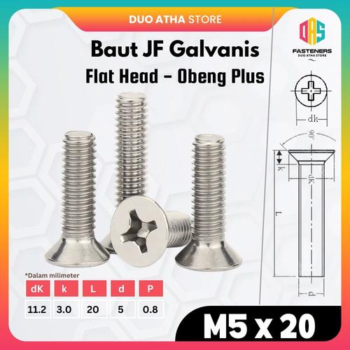 Jual M5x20 Baut JF Flat Head Baut JF M5 x 20 Obeng Plus - Kab. Tangerang - Duo Atha Store ...