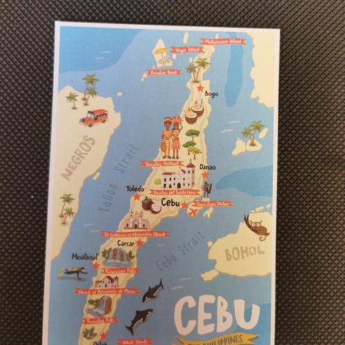 Jual kartu pos peta cebu island, filipina/philippiness map postcard ...