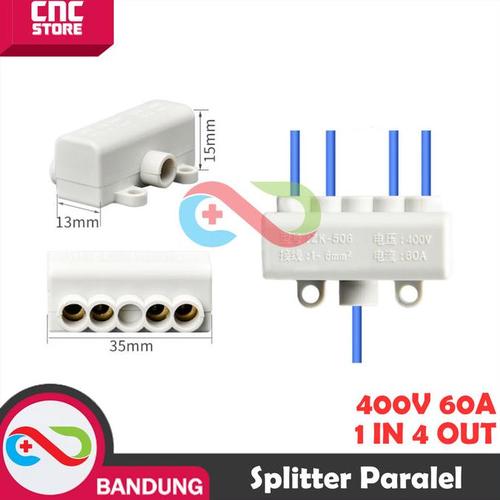 Jual NEW TERMINAL BLOCK SPLITTER PARALEL HIGH POWER 400V 60A 1 IN 4 OUT ...