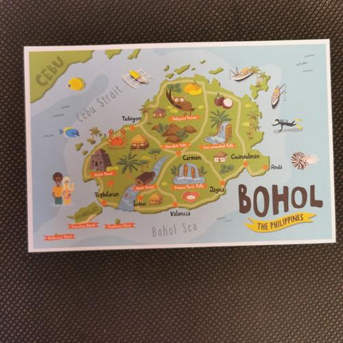 Jual kartu pos peta bohol island, filipina/philippiness map postcard ...