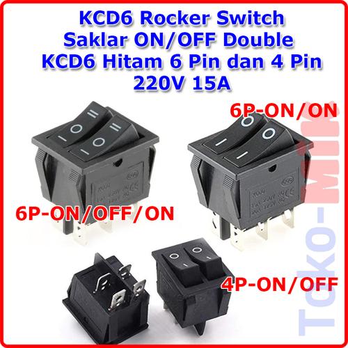 Jual Rocker Switch KCD6 Hitam Saklar Power Switch Double ON OFF 6 Pin ...