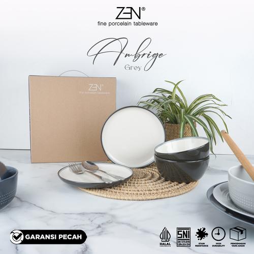 Promo ZEN Dinner Set Piring Mangkuk Keramik Stoneware Grey isi 4 pcs + Box - Kab. Tangerang ...