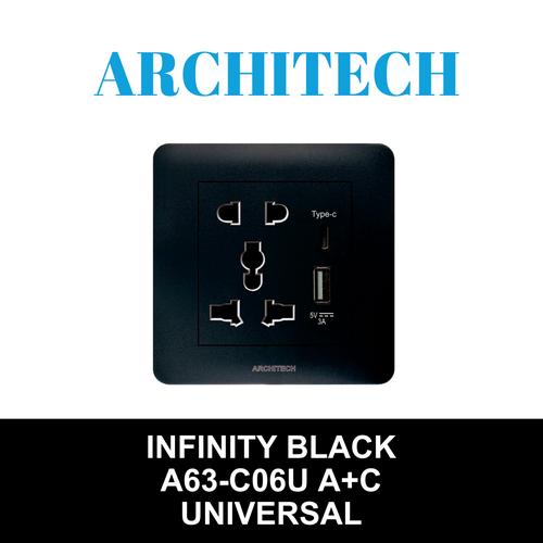 Jual ARCHITECH INFINITY A63-C06U A+C BLACK Stop Kontak - Universal A+C - Jakarta Utara ...