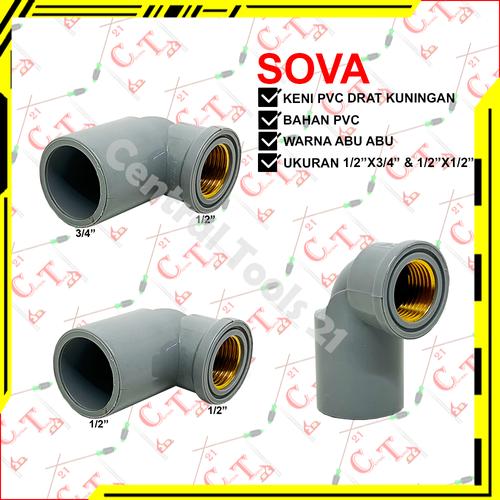 Jual Keni Pipa Pvc Kran Air Drat Dalam Kuningan 1/2" Dan 3/4" Sova ...