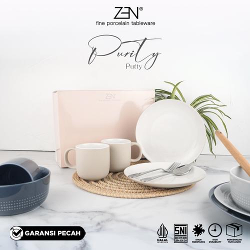 Promo ZEN Dinner Set Piring Mug Keramik Purity Putty isi 4 pcs + Box ...