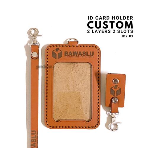 Jual Name Tag Kulit Id Card Holder Custom Pria Wanita - Kopi tua - Kab ...