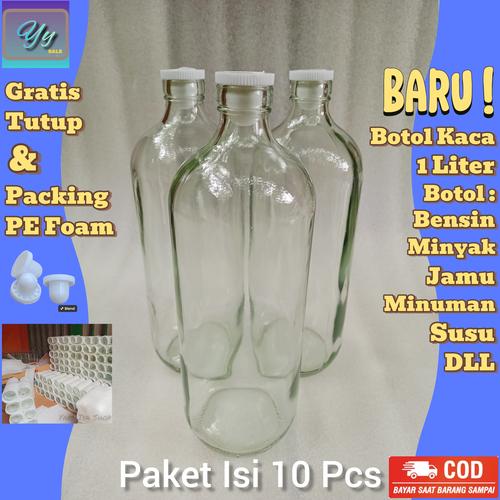 Promo Botol Kaca 1 Liter 10 Pcs, Botol Bensin, Botol Minyak, Botol Jamu ...